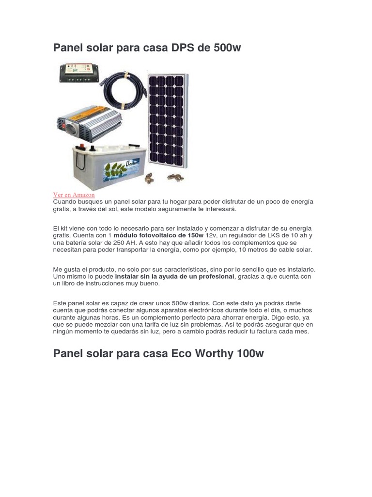 Panel Solar para Casa DPS de 500w | PDF | Energía solar | Panel solar