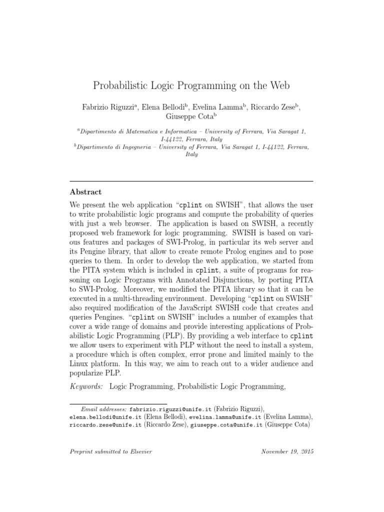 Probabilistic Logic Programming On The Web: A B B B B | PDF | Software ...
