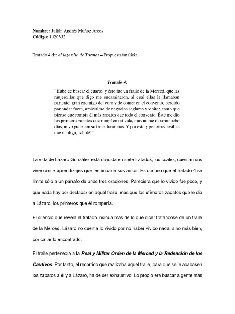 El Lazarillo de Tormes - Tratado 4 | PDF