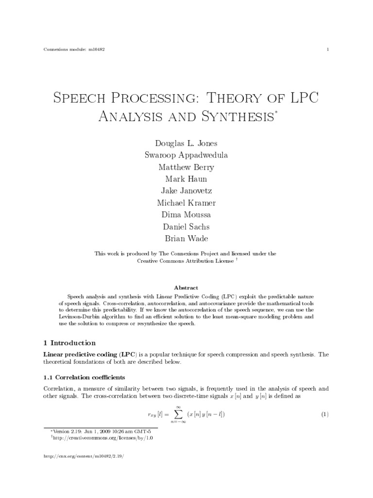 LPC | PDF | Autocorrelation | Algorithms