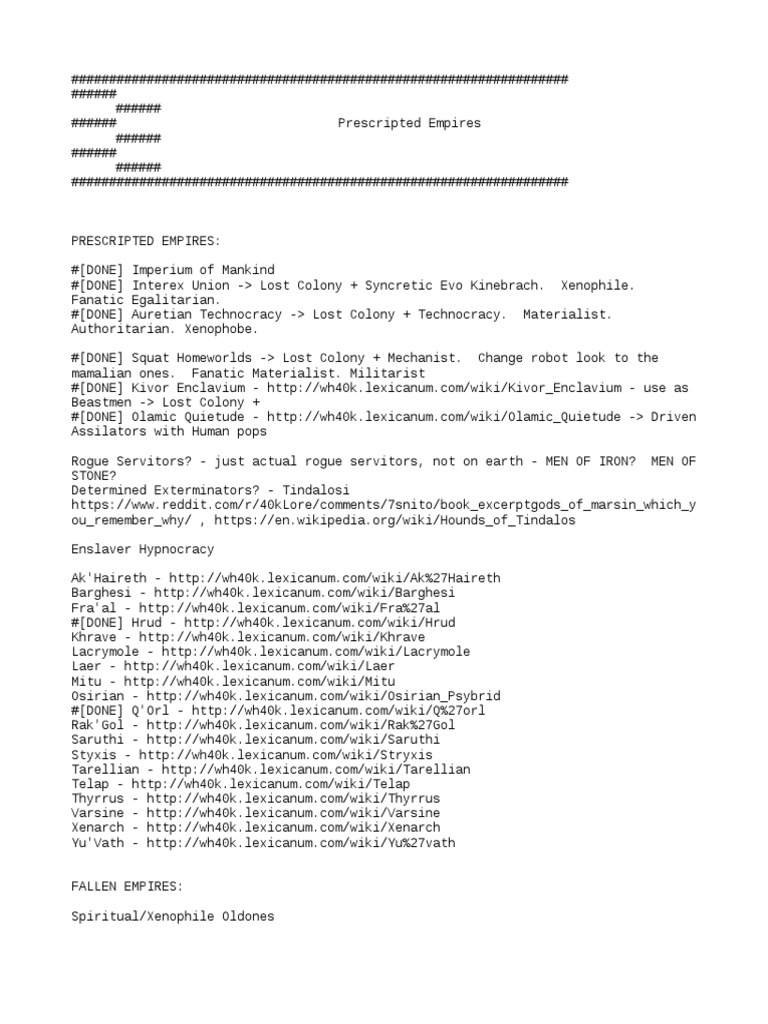 Scratch Prescripted Empires | PDF | Fictional Species And Races | Space ...