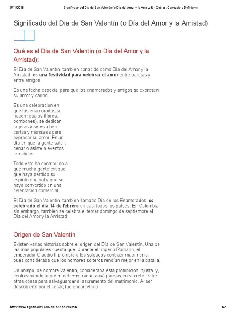 Significado Del Día de San Valentín (O Día Del Amor y La Amistad) - Qué ...