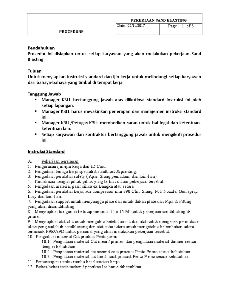 SOP Sand Blasting | PDF