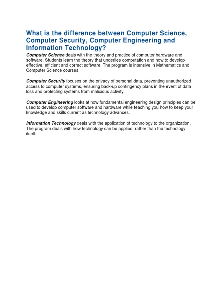What Is The Difference Between Computer Science-Computer Engineering-IT ...