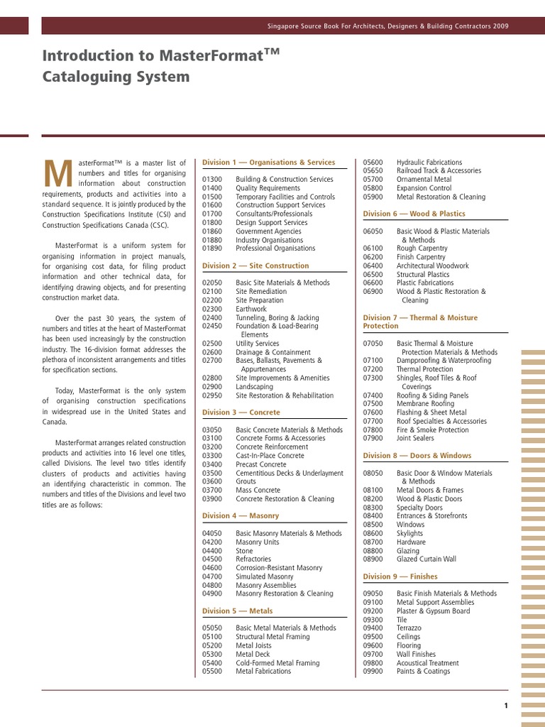 Introduction To Masterformat™ Cataloguing System | PDF | Masonry ...