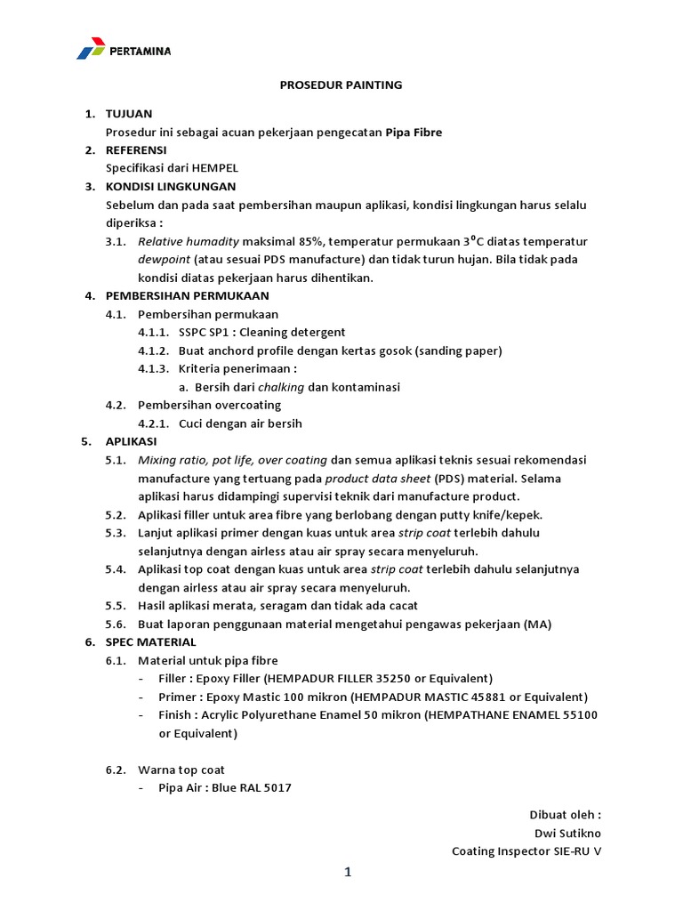 Prosedur Coating Pipa Fibre | PDF