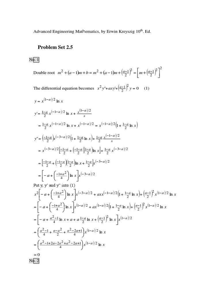 Problem Set 2.5: Advanced Engineering Mathematics, by Erwin Kreyszig 10 ...