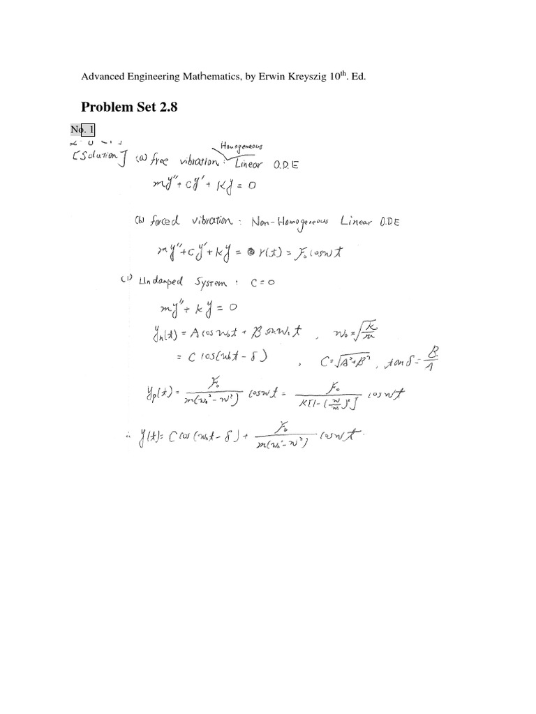 Problem Set 2.8: Advanced Engineering Mathematics, by Erwin Kreyszig 10 - Ed | PDF