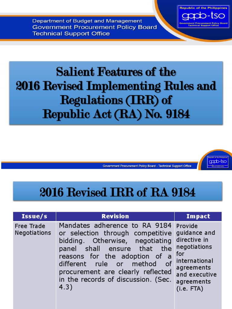 Salient Features IRR RA 9184 | PDF | Procurement | Specification (Technical Standard)