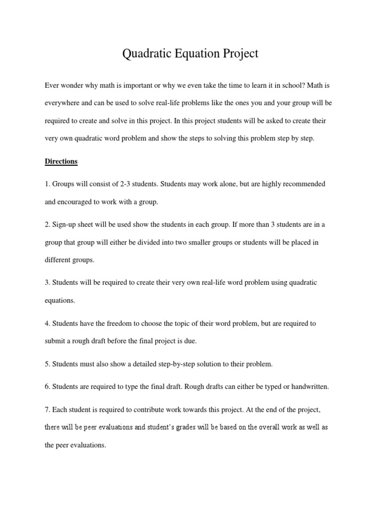 Quadratic Equation Project: Directions | PDF