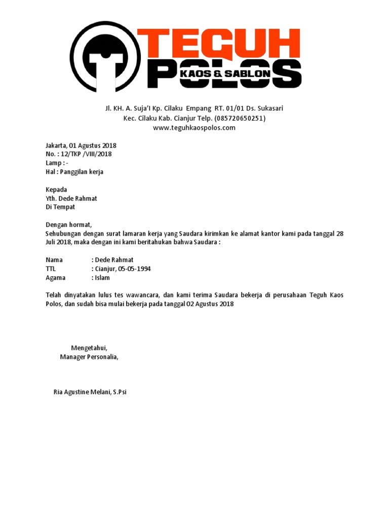 Surat Diterima Kerja