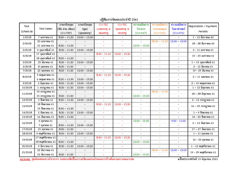 ตารางสอบ CU-TEP PDF | PDF