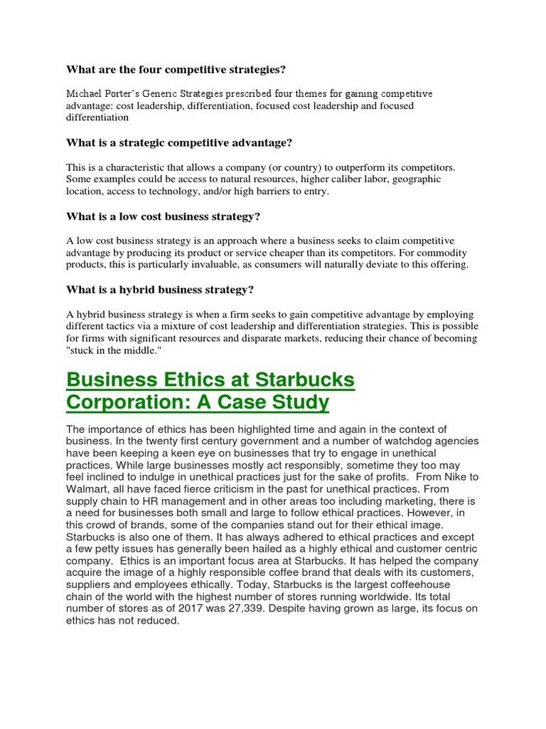 What Are The Four Competitive Strategies | PDF | Starbucks | Brand