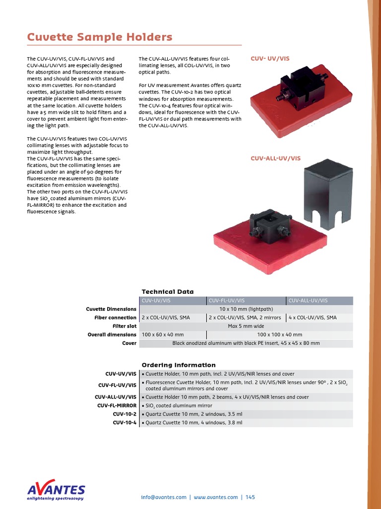 Cuvette Sample Holders: Cuv-Uv/Vis | PDF | Ultraviolet–Visible ...