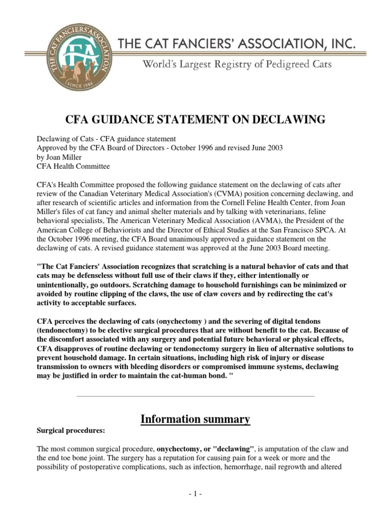 The Effects of Declawing: CFA's Guidance Statement on the Surgical ...