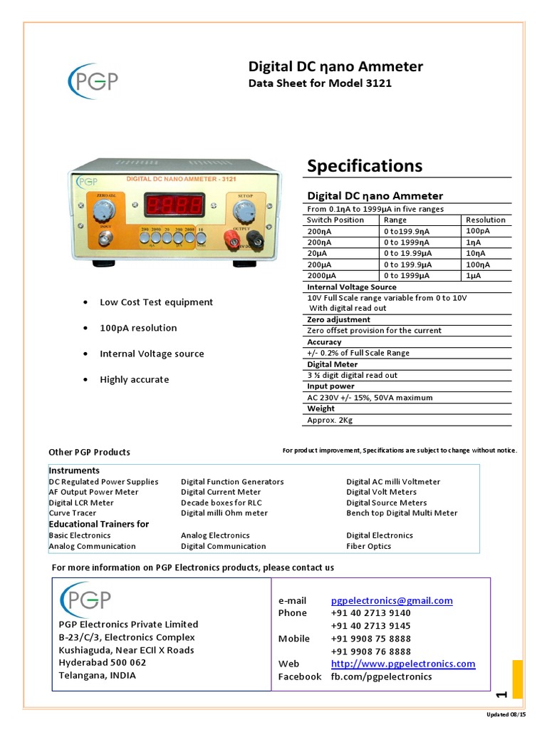 Specifications: Digital DC ηano Ammeter | PDF | Information And ...