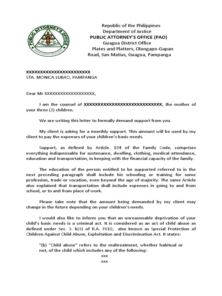 Demand Letter - Rosel | PDF | Child Abuse | Social Institutions