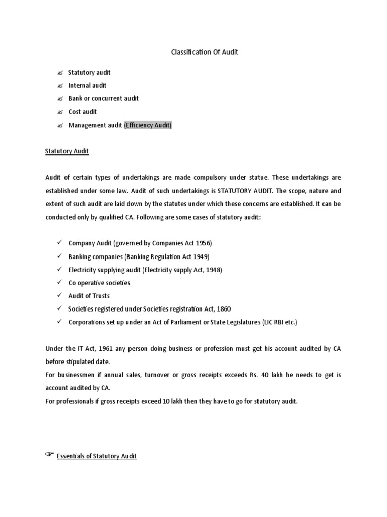 Audit Classification Overview | PDF | Audit | Internal Audit