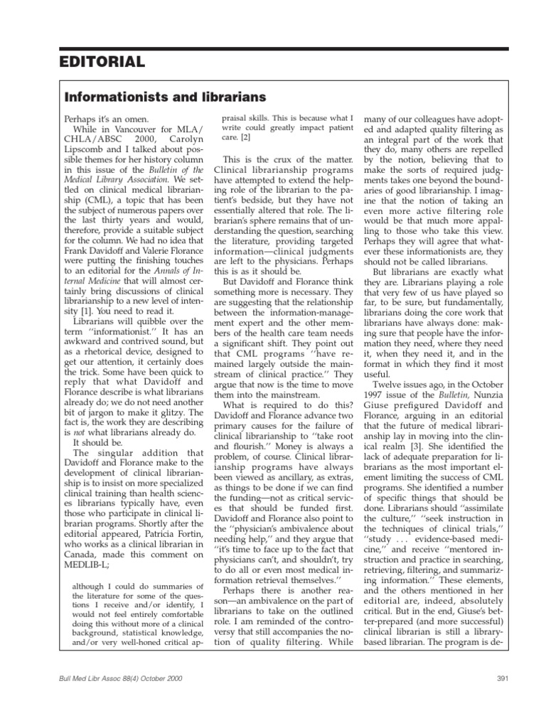 2000 Editorial. Informationists and Librarians | PDF | Librarian ...