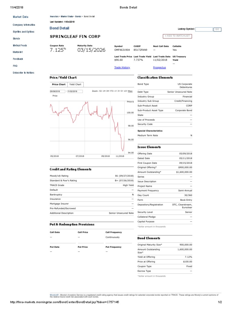 Springleaf Fin Corp: Bond Detail | PDF | Moody's Investors Service ...