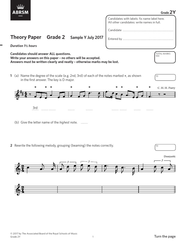 Theory Exam Grade 2 (Free Source From ABRSM Website) | PDF | Tempo ...