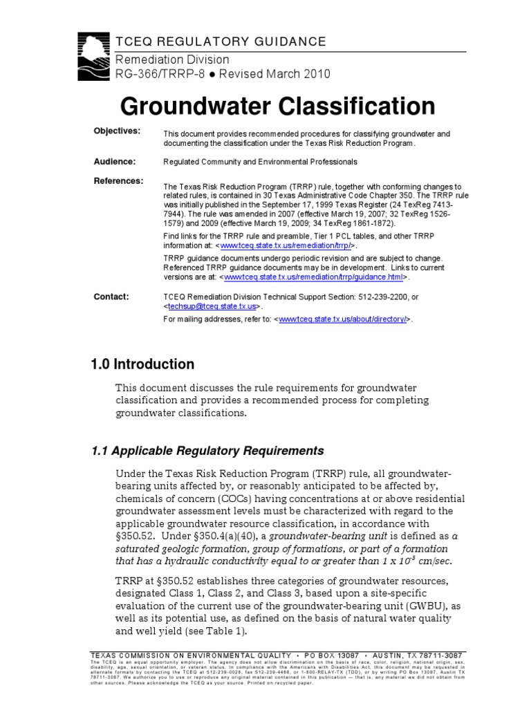 Texas Groundwater Classification Guide | PDF | Hydrogeology | Groundwater