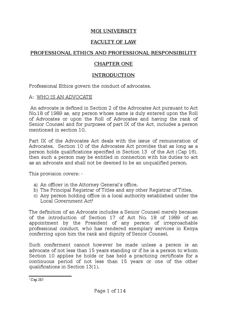 Professional Ethics Notes | PDF | Advocate | Legal Education