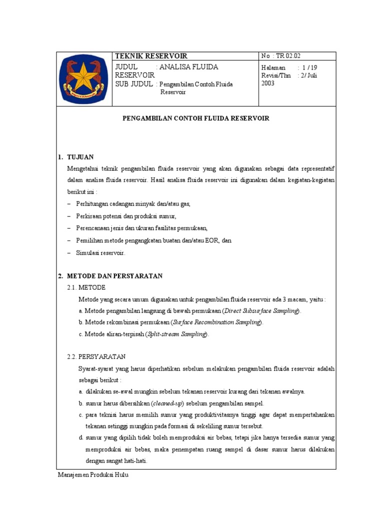 Pengambilan Contoh Fluida Reservoir | PDF
