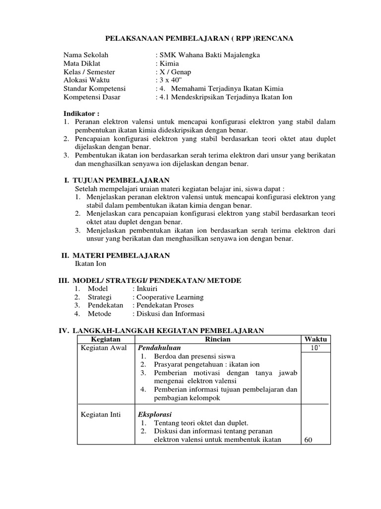 RPP Kimia Kelas X | PDF