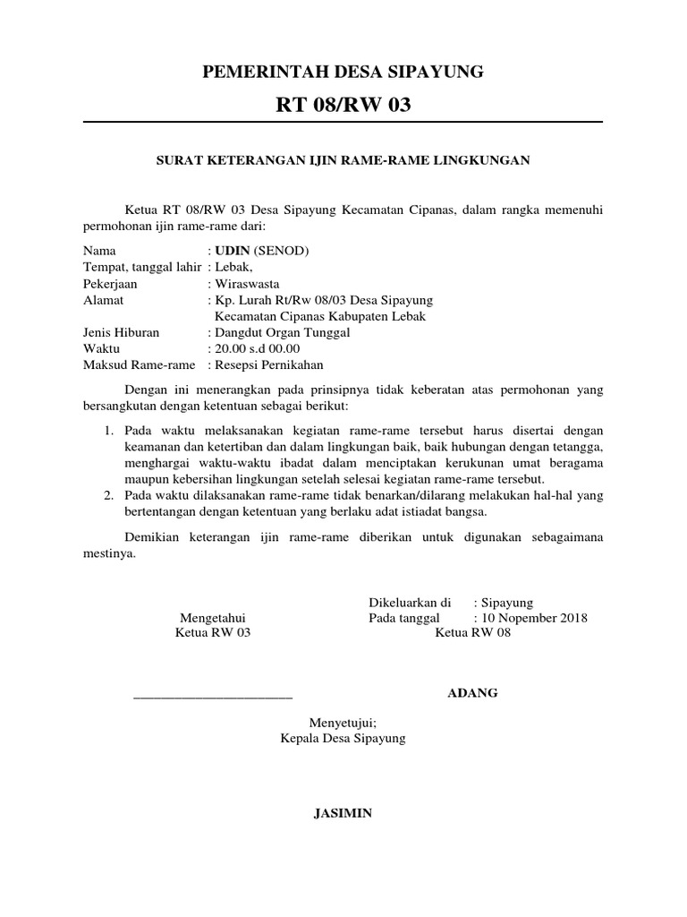 Surat Ijin Rame-Rame RT | PDF