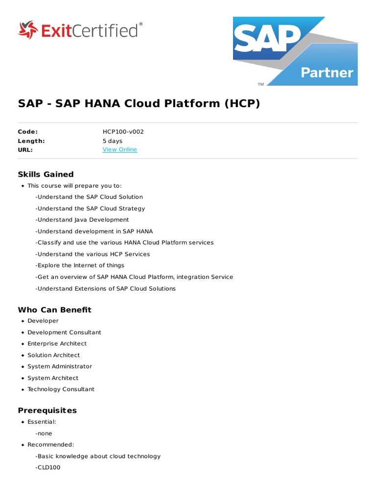 Sap Hana Cloud Platform HCP | PDF | Sap Se | Cloud Computing
