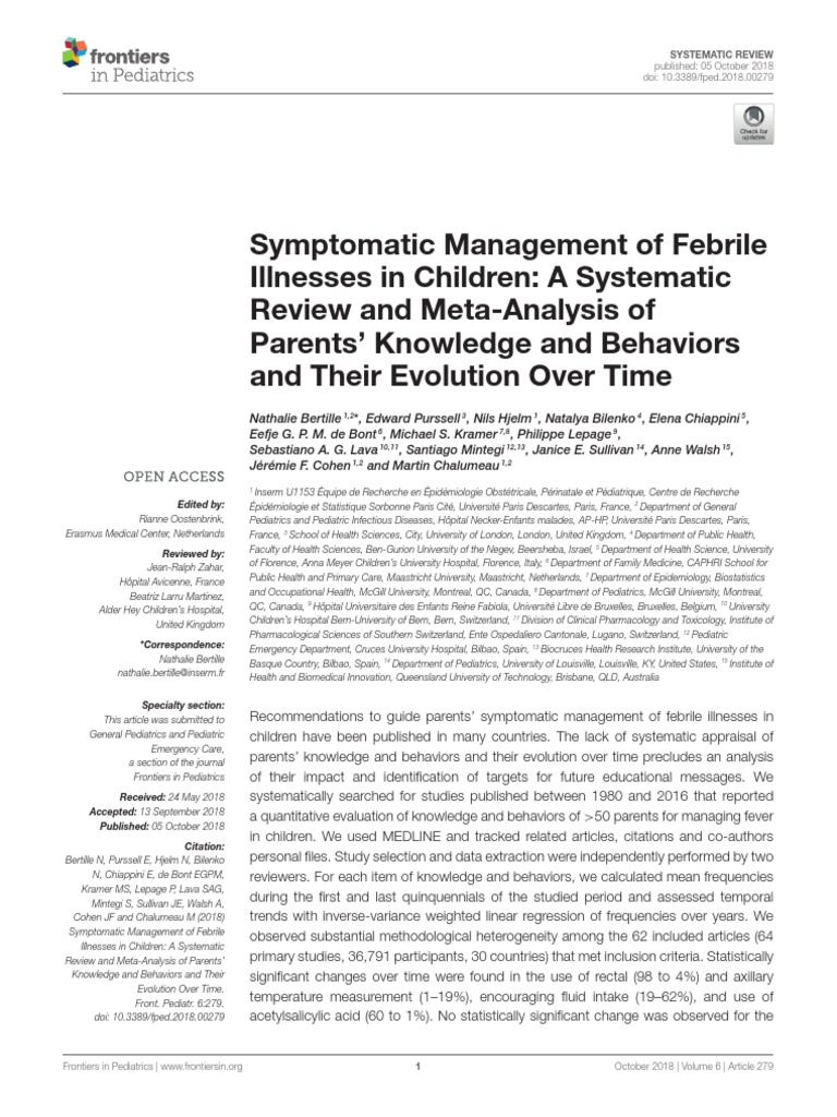 Journal ''Symptomatic Management of Febrile Illnesses in Children ...