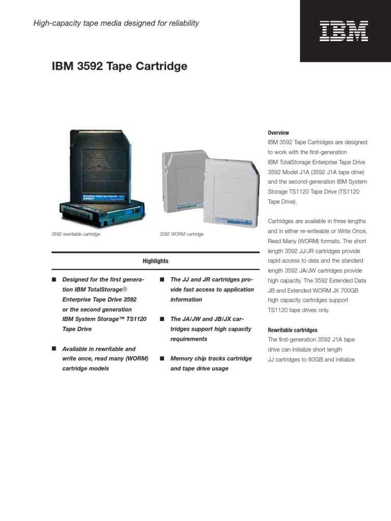 Ibm 3592 Tape Cartridge Catalogue | PDF | Storage Media | Computer ...