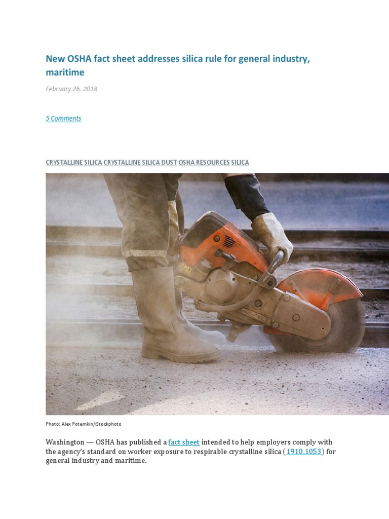 New OSHA Fact Sheet Addresses Silica Rule For General Industry ...