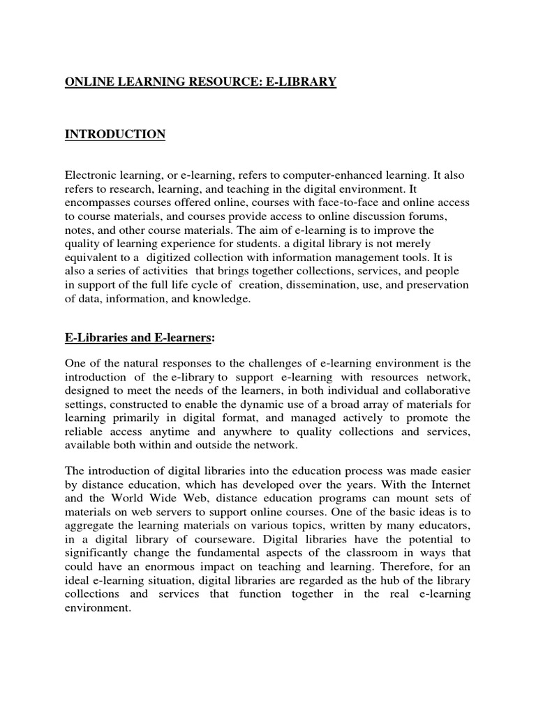 Online Learning Resource: E-Library | PDF | Educational Technology ...