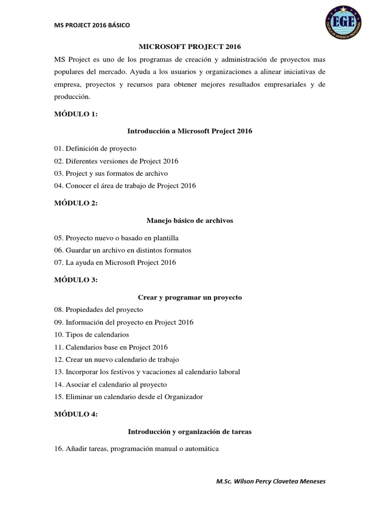 MS Project 2016 | PDF | Microsoft | Archivo de computadora