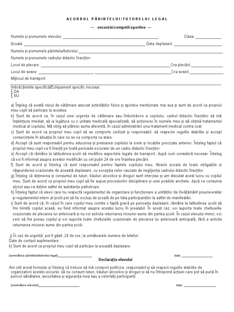 Acord Parinte PT Competitie Sportiva | PDF