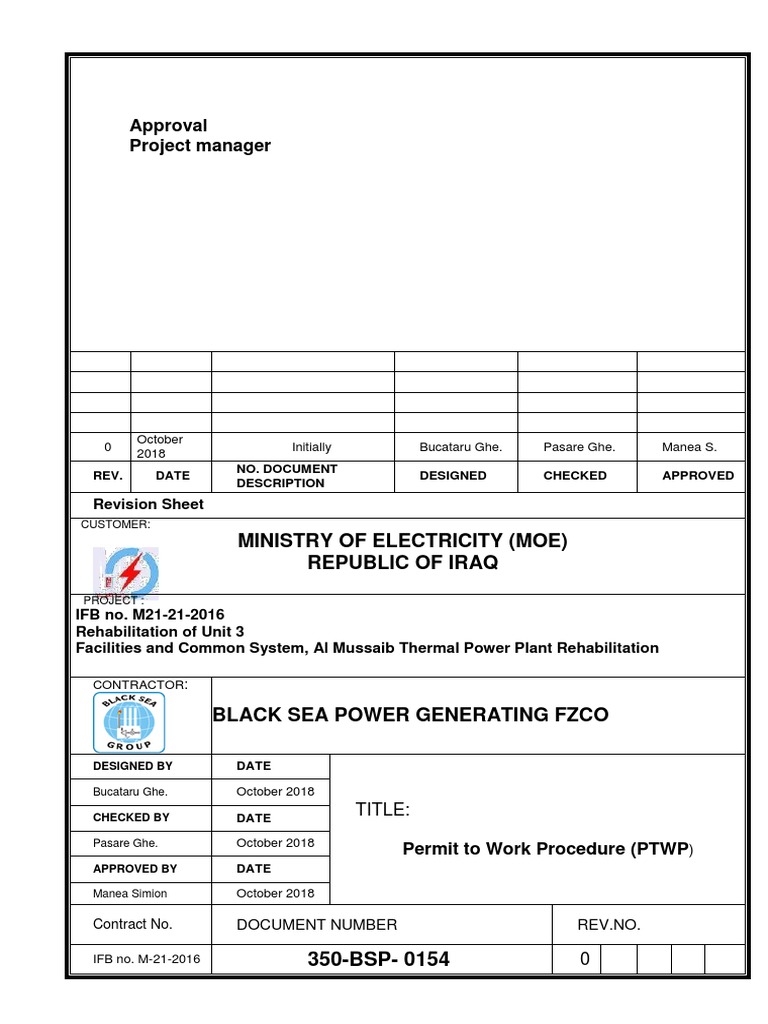 Permit To Work Procedure (10.11.2018) | PDF | Risk Assessment | Prevention