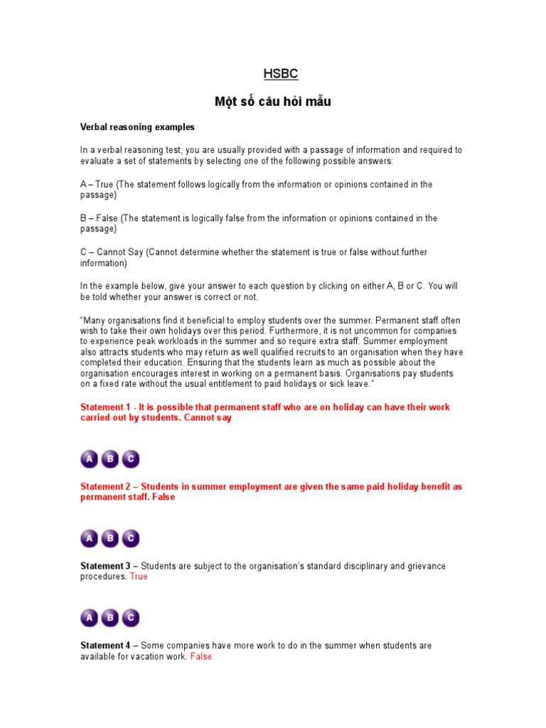 HSBC Verbal and Numerical Reasoning Tests | PDF | Question | Questionnaire