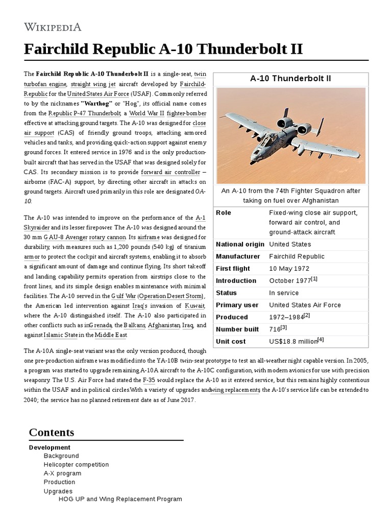Fairchild Republic A-10 Thunderbolt II | PDF | Close Air Support ...