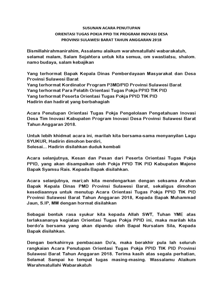 Susunan Acara Penutupan | PDF