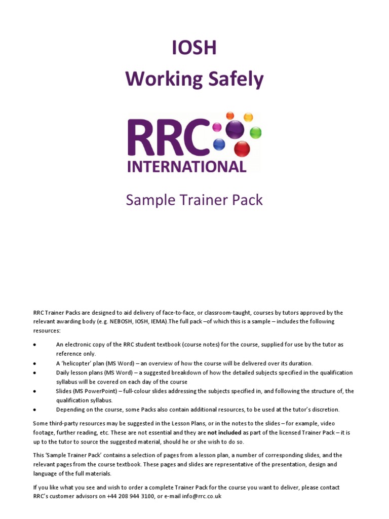 Iosh Working Safely: Sample Trainer Pack | PDF | Bullying | Safety