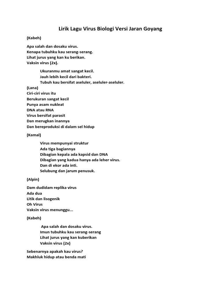 Lirik Lagu Virus Biologi Versi Jaran Goyang | PDF | Filsafat ...