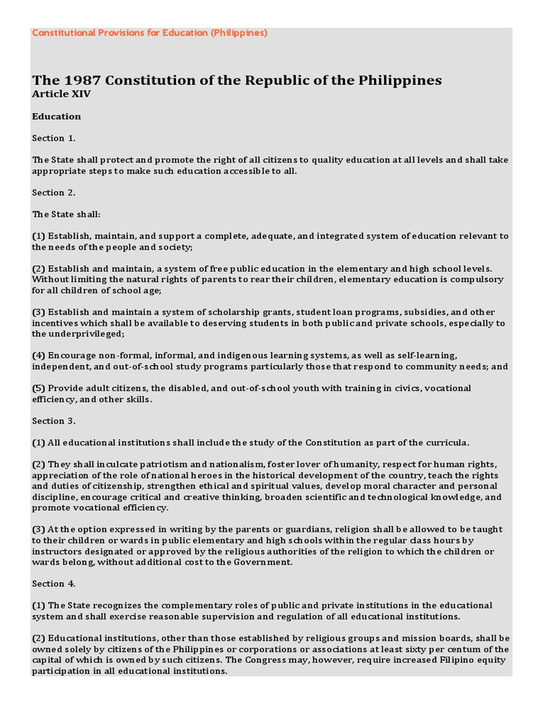 Constitutional Provisions For Education | PDF | Citizenship | Schools
