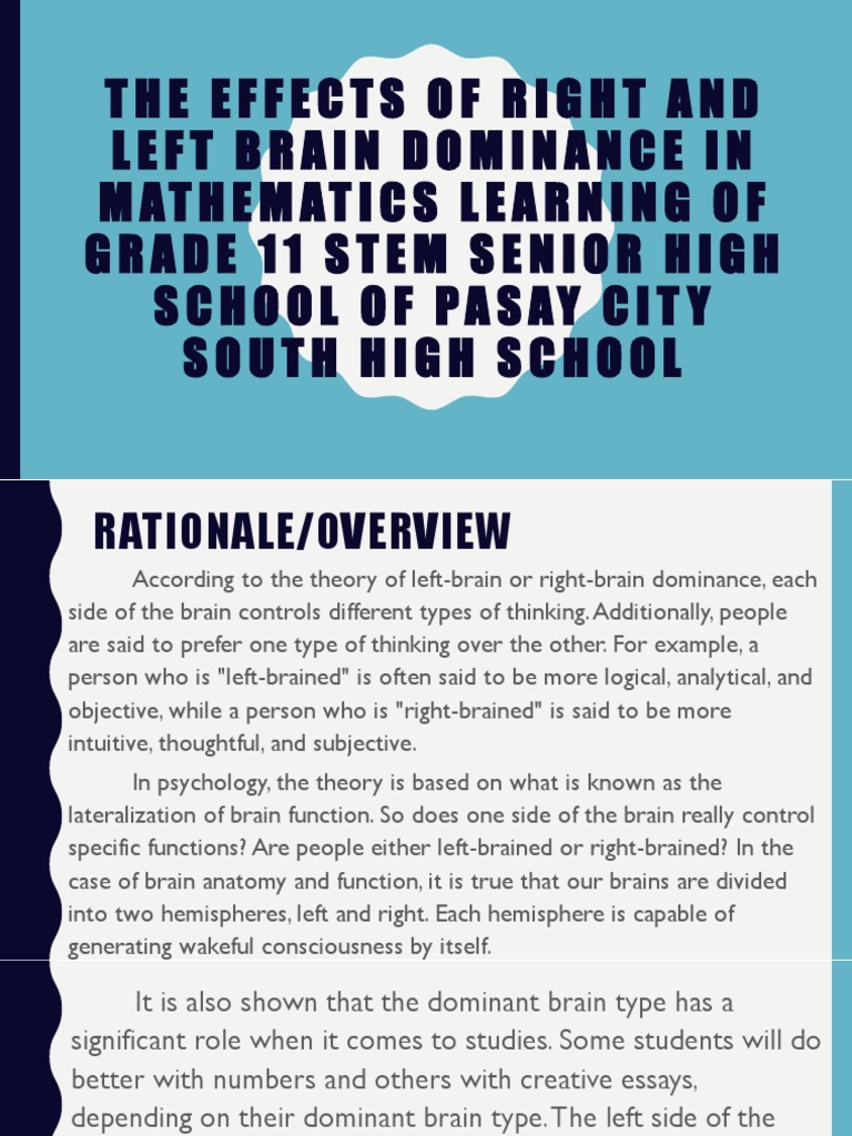 The Effects of Right and Left Brain Dominance in Mathematics Learning ...