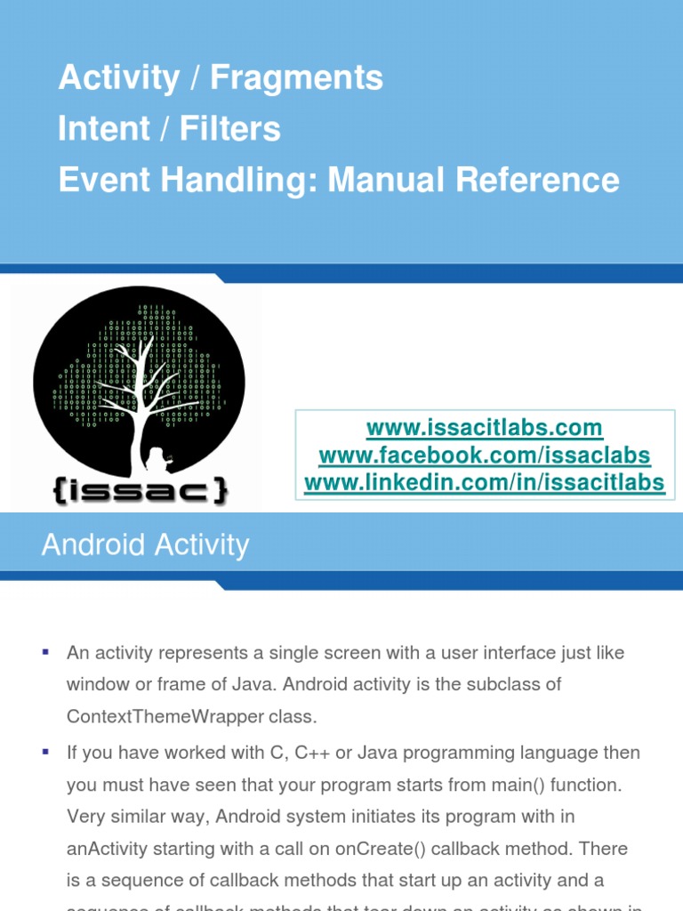 1 Activity Fragment Intent Filters EventHandling | PDF | Uniform Resource Identifier | Method ...
