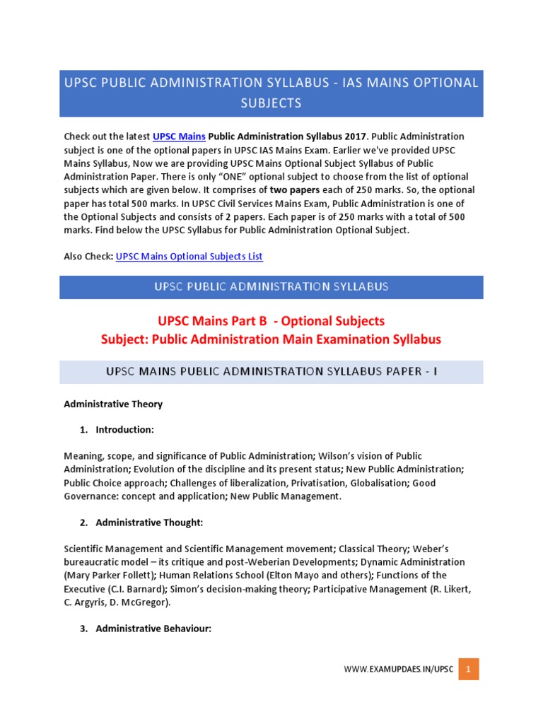UPSC Public Administration Syllabus - An in-depth examination of the ...