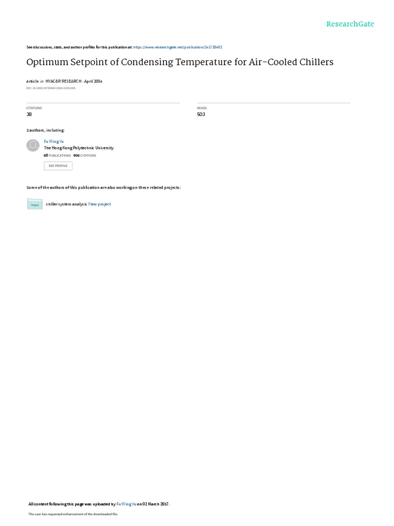 Optimum Setpoint of Condensing Temperature For Air-Cooled Chillers ...