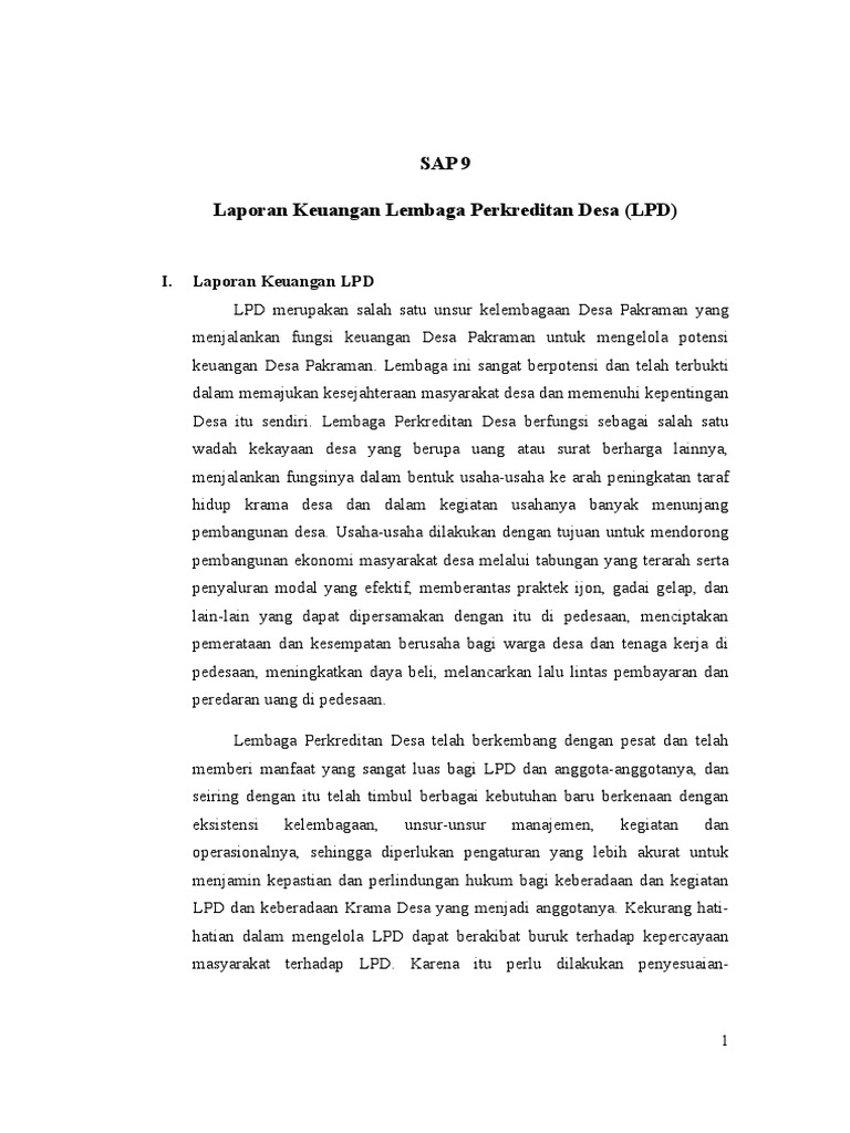 Sap 9 Laporan Keuangan Lembaga Perkreditan Desa (LPD) | PDF