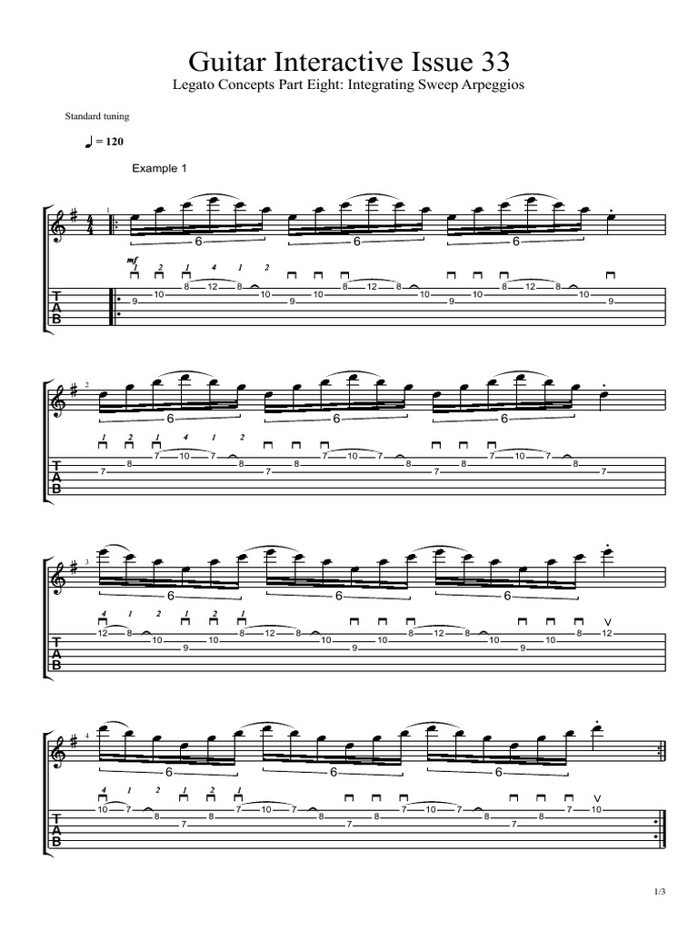 Guitar Interactive Issue 33: Legato Concepts Part Eight: Integrating Sweep Arpeggios | PDF ...